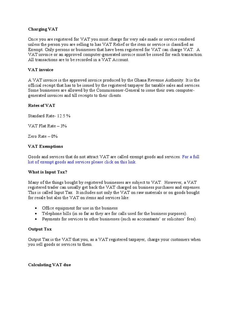 Charging VAT: For A Full List of Exempt Goods and Services Please Click ...