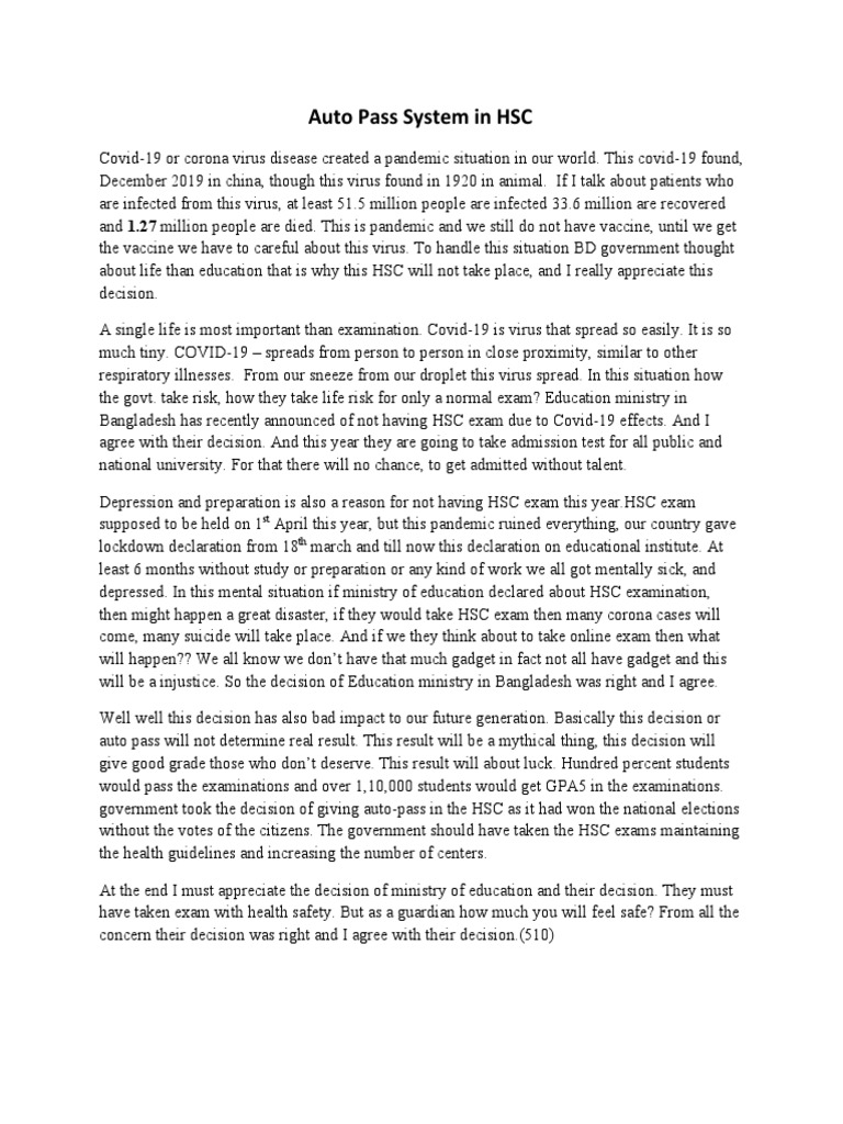 Auto Pass System in HSC | PDF | Pandemic | Public Health