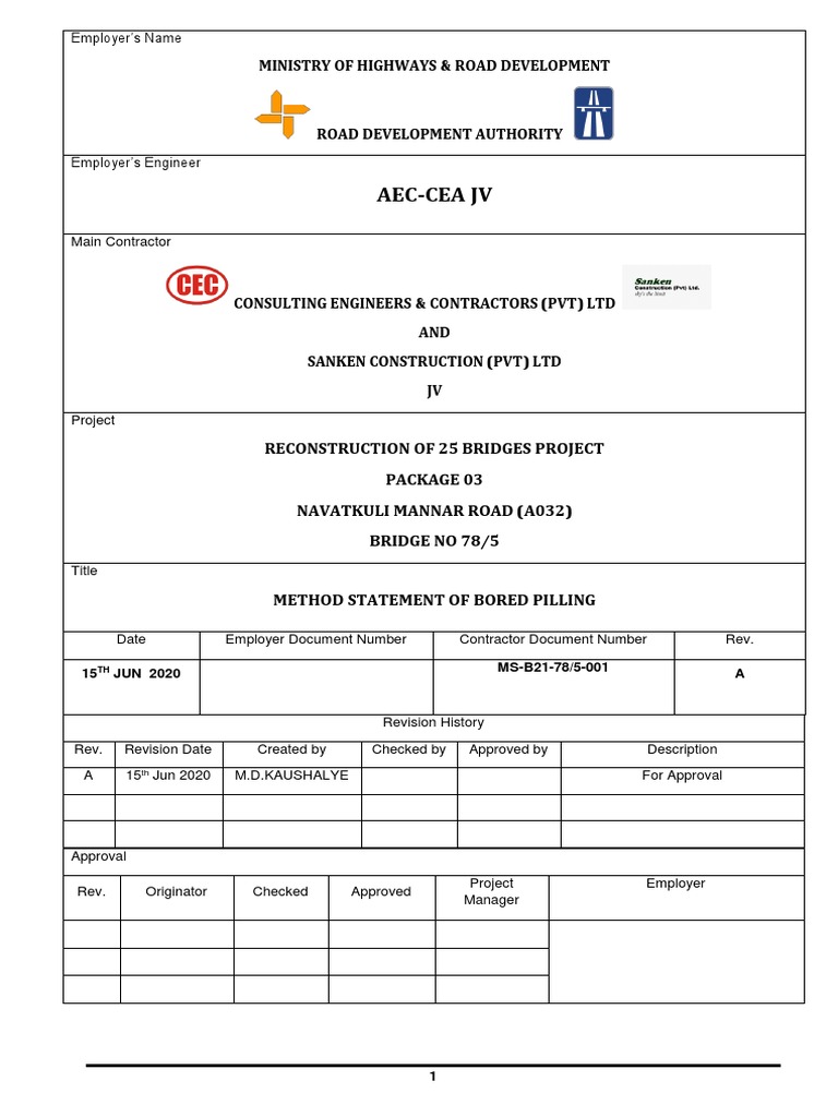 Method Statement For Bored Piles | PDF | Deep Foundation | Drilling Rig