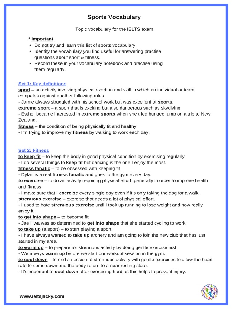IELTS Vocabulary - Sports | PDF | Track And Field | Physical Fitness