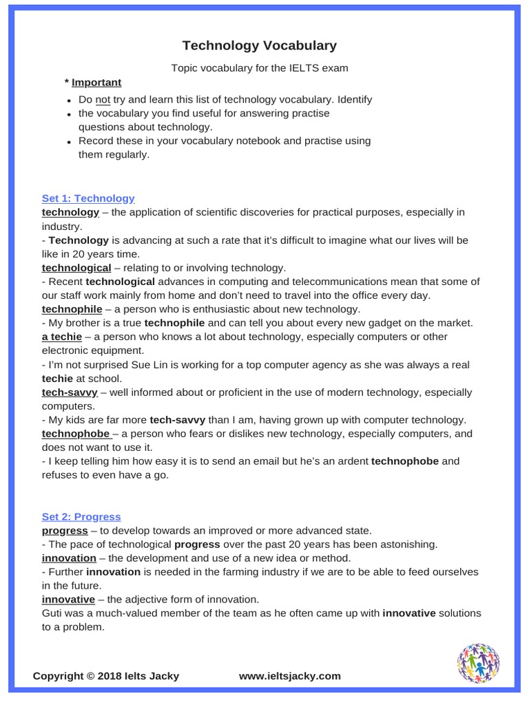 Ielts Vocabulary Technology Pdf Internet Social Media