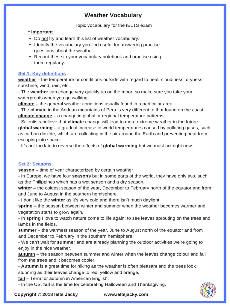IELTS Vocabulary - Weather | PDF | Rain | Weather