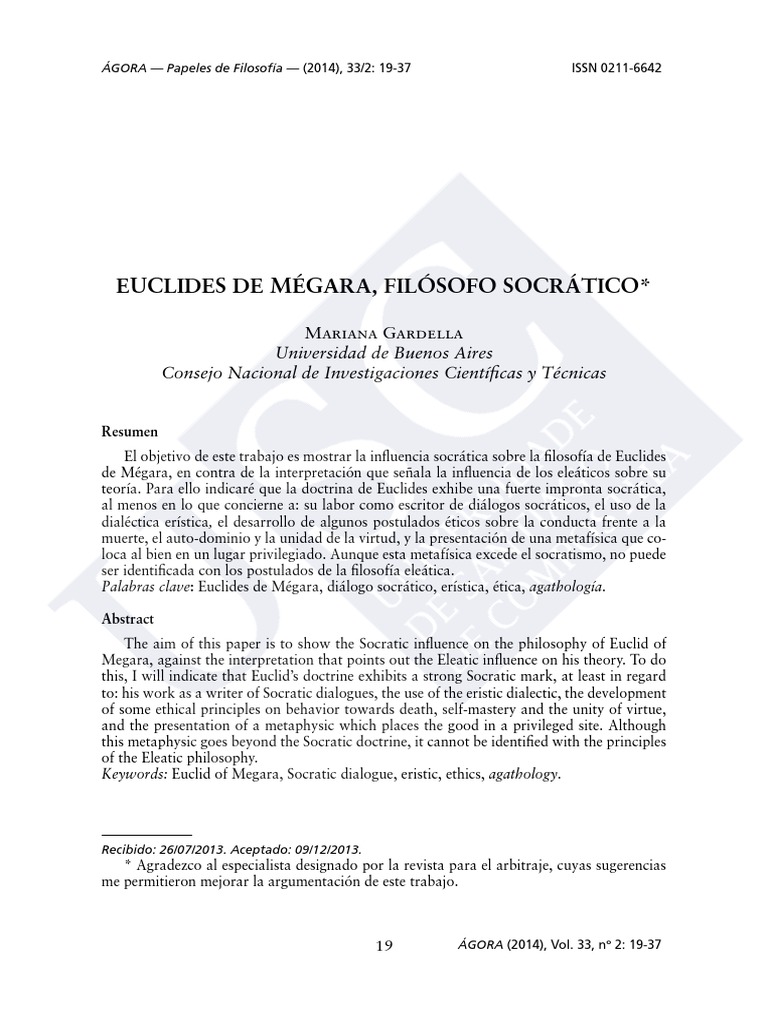 Euclides de Megara Filosofo Socratico A PDF | PDF | Sócrates | Platón
