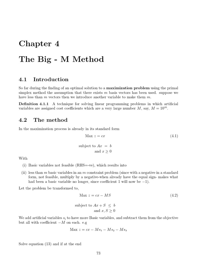 The Big - M Method for Solving Linear Programming Problems Using Artificial Variables | PDF ...