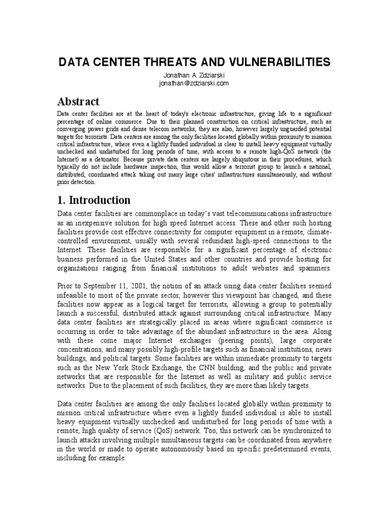 Data Center Threats and Vulnerabilities | PDF | Data Center | Social ...