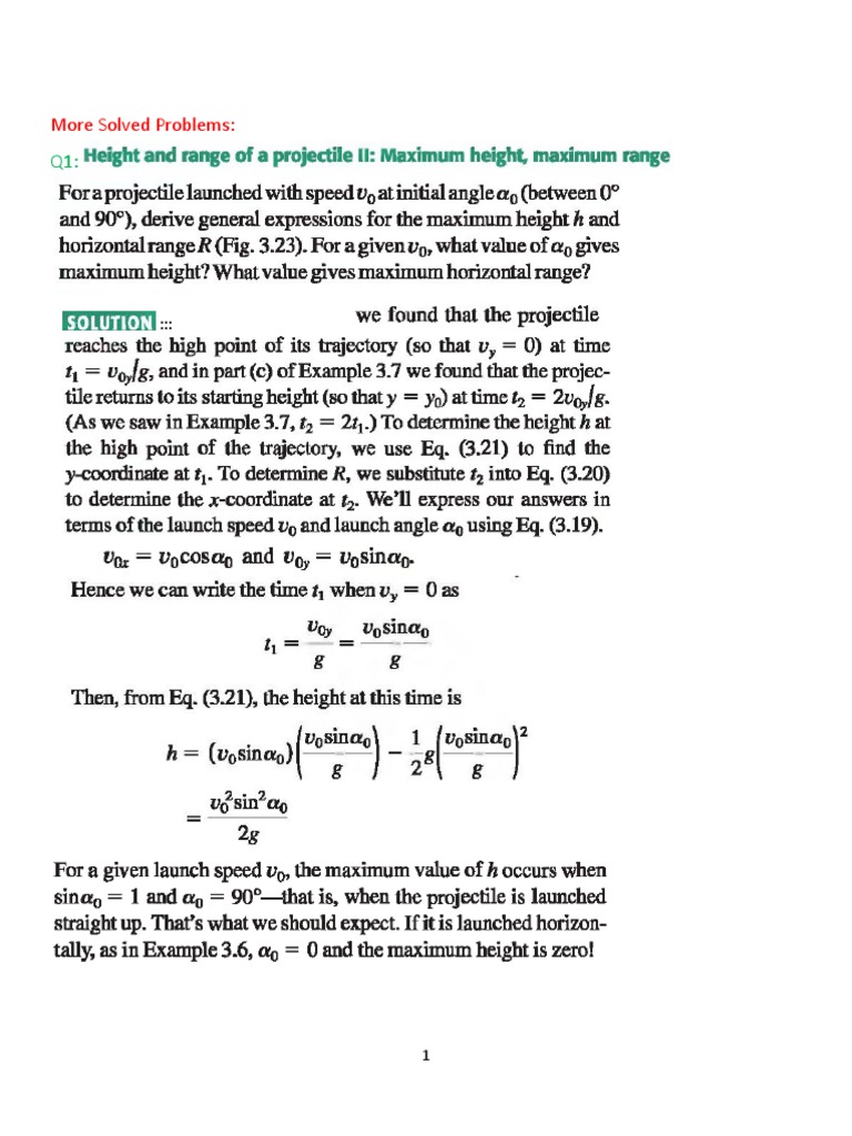 Solved Problems: Projectile Motion Questions | PDF | Force | Motion ...