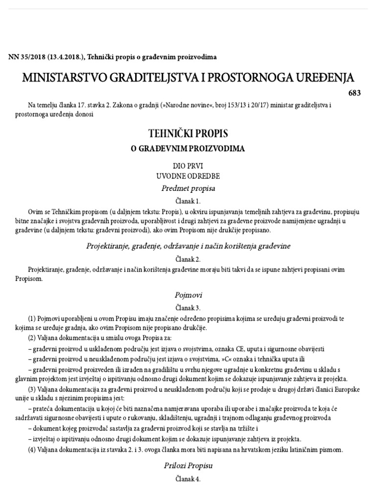 Tehnički Propis o Građevnim Proizvodima NN 35-2018 | PDF