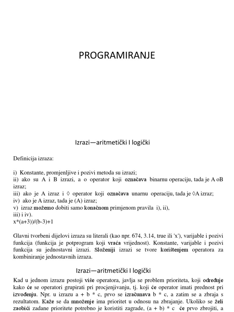 11.izrazi, Aritmetički Izrazi, Logički Izrazi | PDF