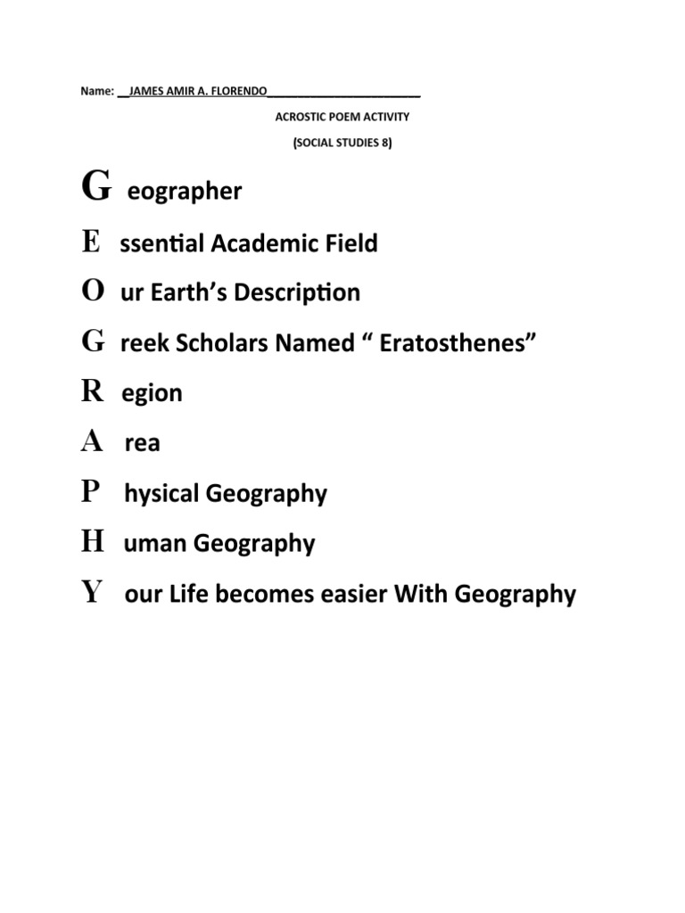 Acrostic Poem (SS8) | PDF