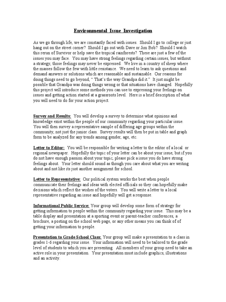 Environmental Issue Investigation | PDF | Cognition | Communication