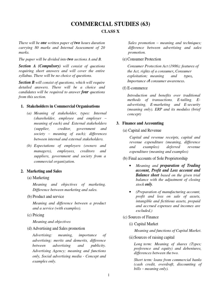 Commercial Studies (63) : Class X | PDF | Stakeholder (Corporate) | Banks