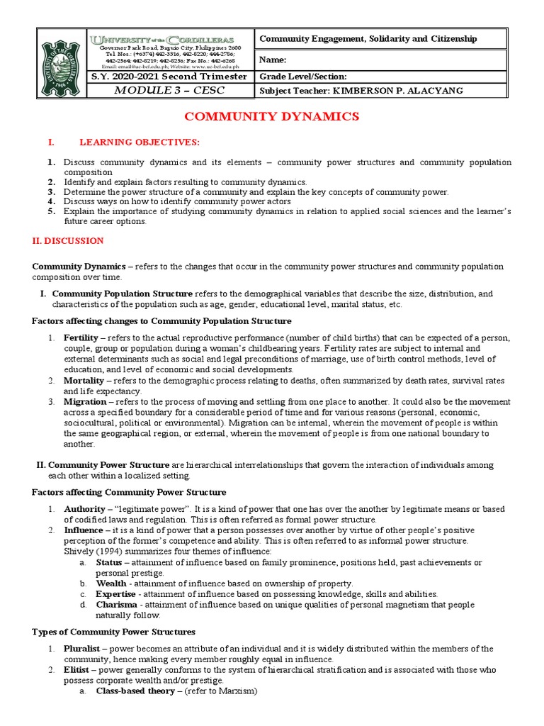 MODULE 3 CESC Com Dynamics | PDF | Power (Social And Political) | Demography