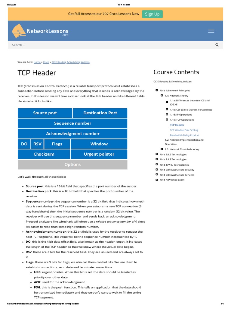 TCP Header: Course Contents | Download Free PDF | Transmission Control ...