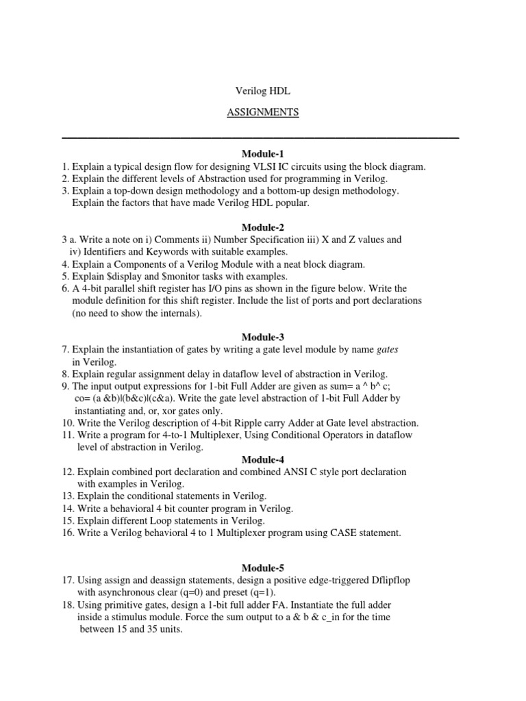 Verilog Hdl 18ec56 Assignment Pdf Hardware Description Language Electronic Design