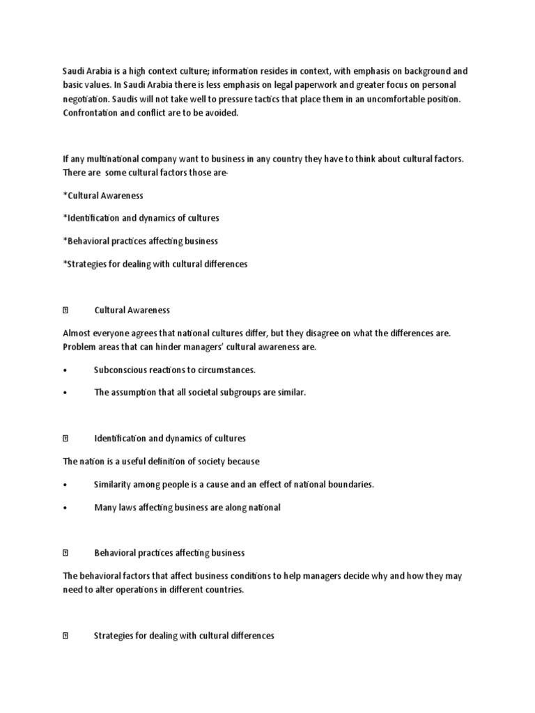 Saudi Arabia Is A High Context Culture | PDF | Saudi Arabia | Gender Role