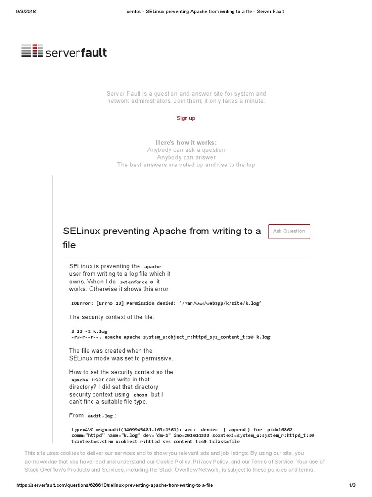 Centos - SELinux Preventing Apache From Writing To A File - Server Fault | PDF | Apache Http ...
