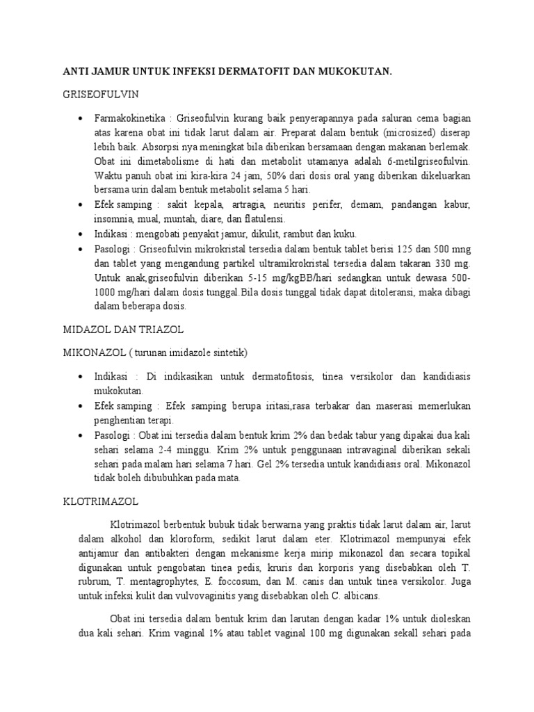 Anti Jamur Untuk Infeksi Dermatofit Dan Mukokutan | PDF