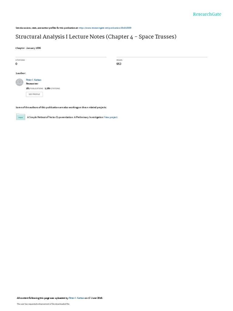 Structural Analysis I Lecture Notes (Chapter 4 - Space Trusses) | PDF ...