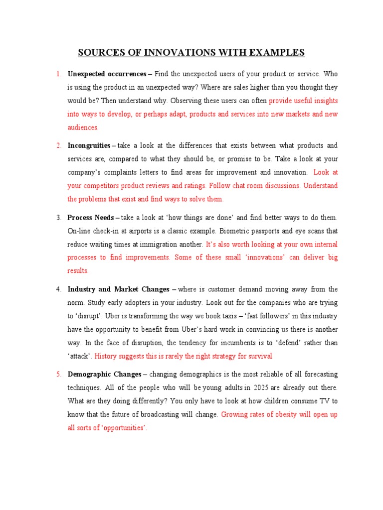 Sources of Innovations With Examples | PDF | Disruptive Innovation ...