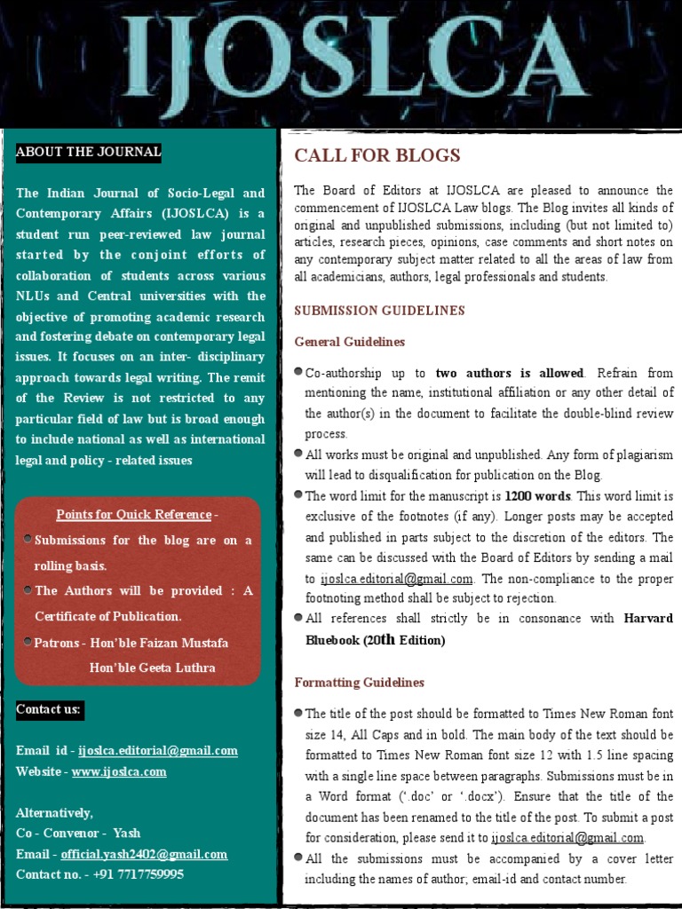 Call For Blogs: Submission Guidelines General Guidelines | PDF | Blog ...