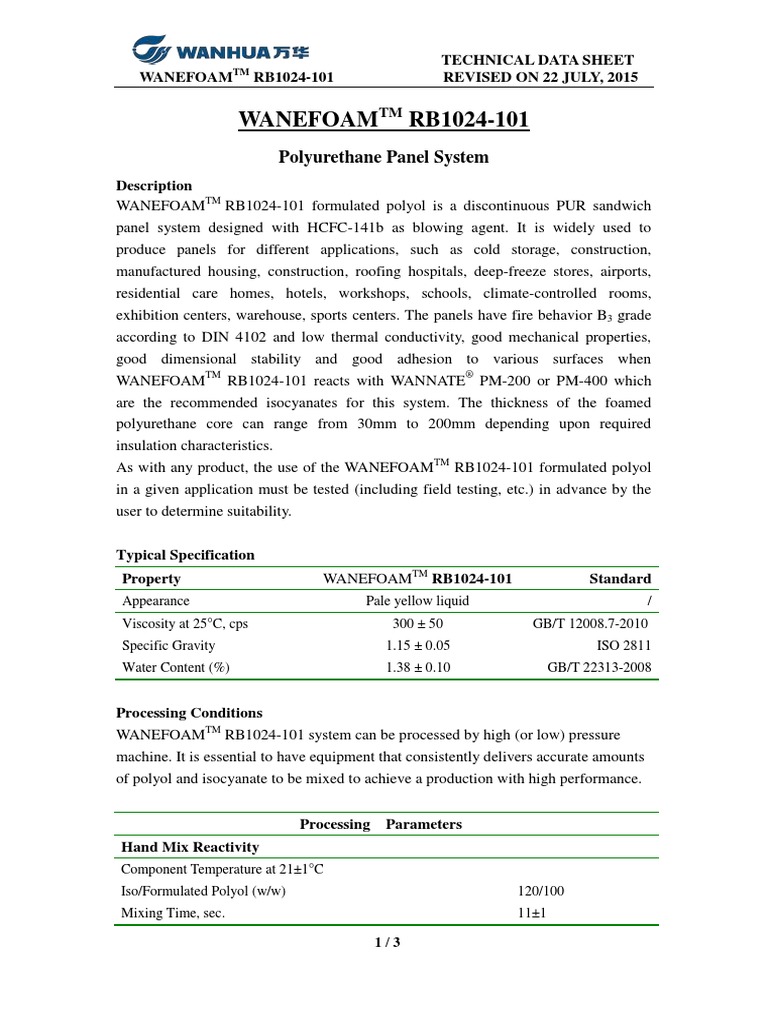 Wanefoam RB1024-101: Polyurethane Panel System | PDF | Polyurethane ...