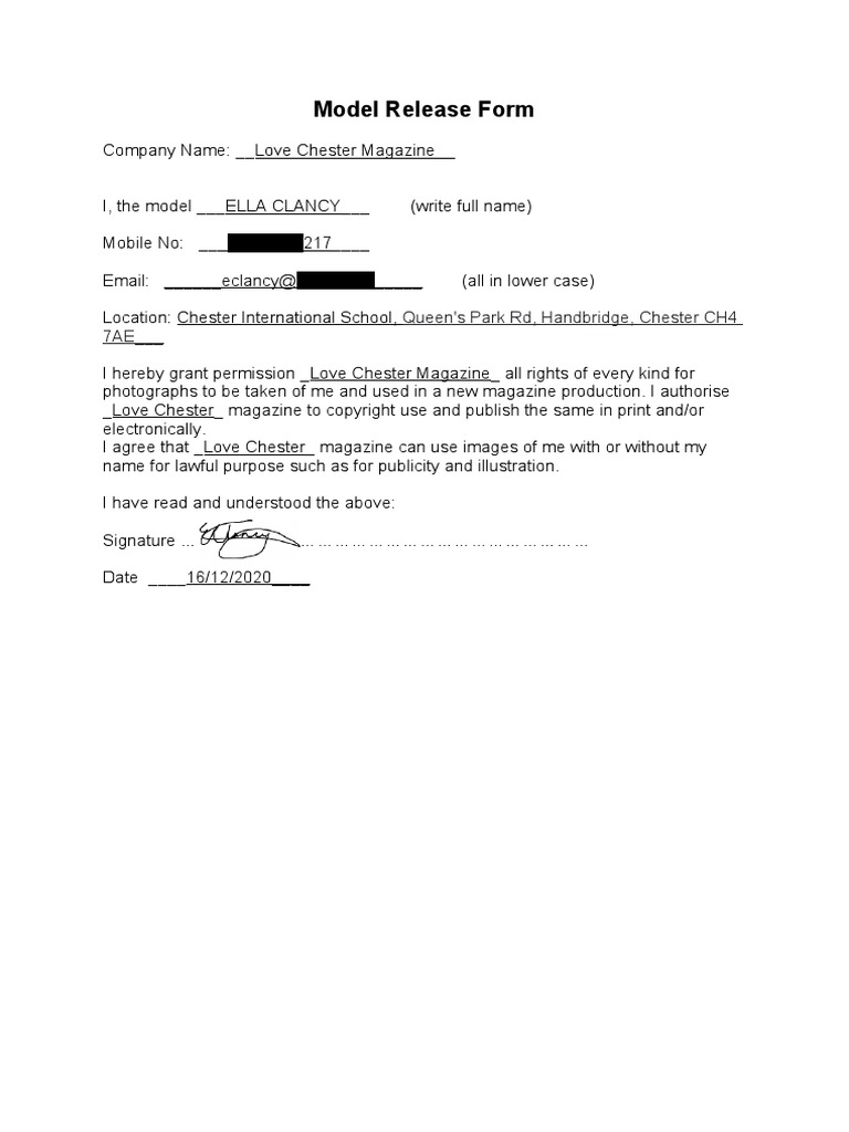 Model Release Form