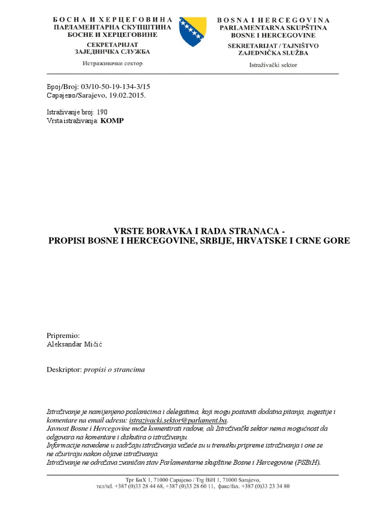 Vrste Boravka I Rada Stranaca - Propisi BiH, Srbije, Hrvatske I Crne ...