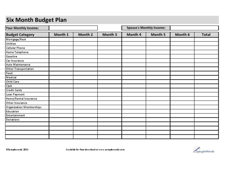 Six Month Budget Plan | PDF