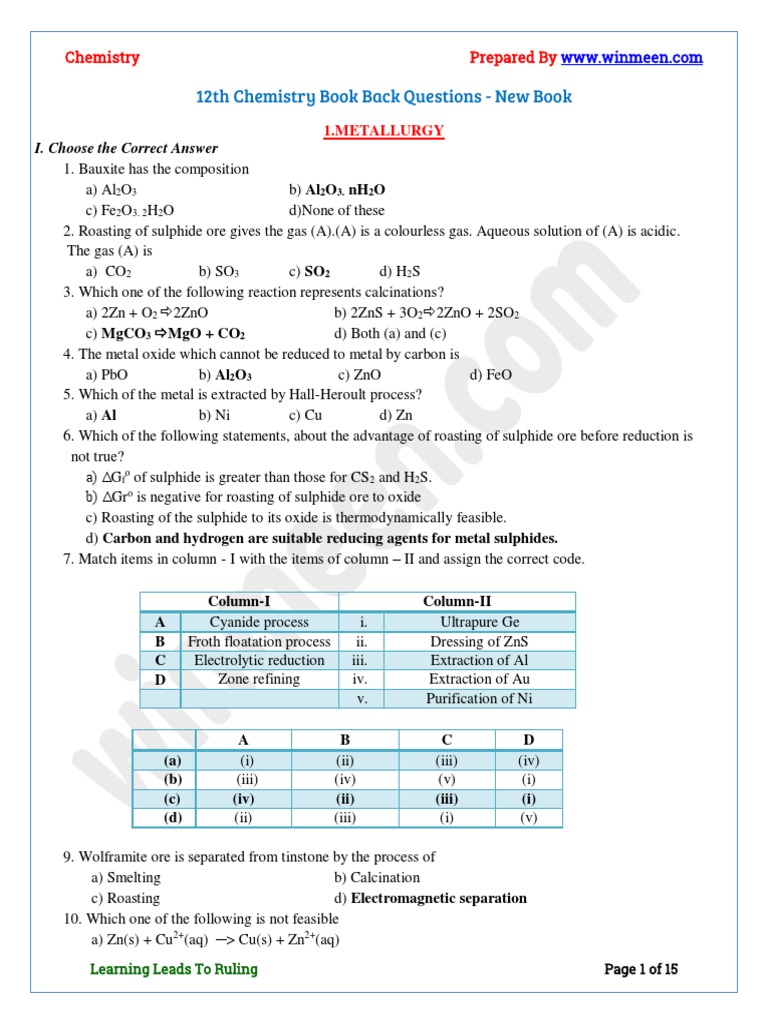 12th Chemistry Book Back Questions New Book | PDF | Reaction Rate ...