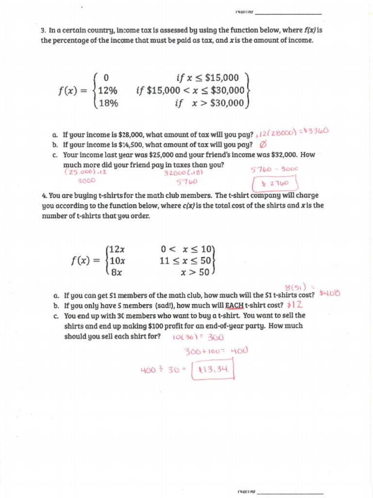 Piecewise Functions Word Problems | PDF