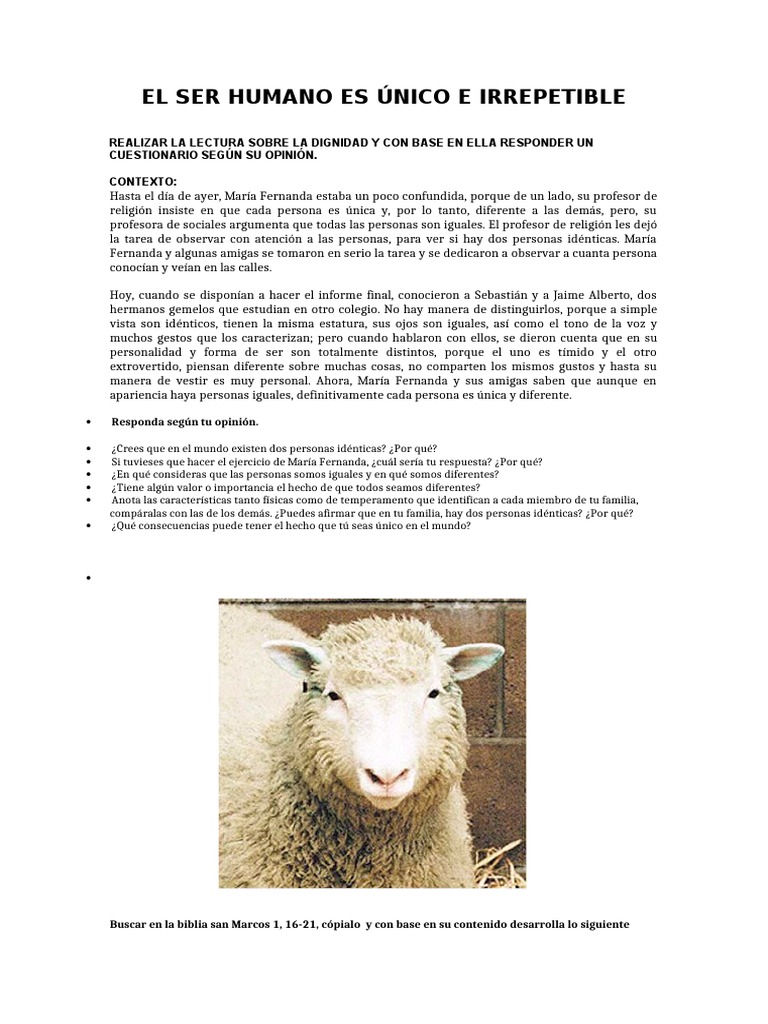 El Ser Humano Es Único e Irrepetible | PDF | Religión y creencia | Biblia