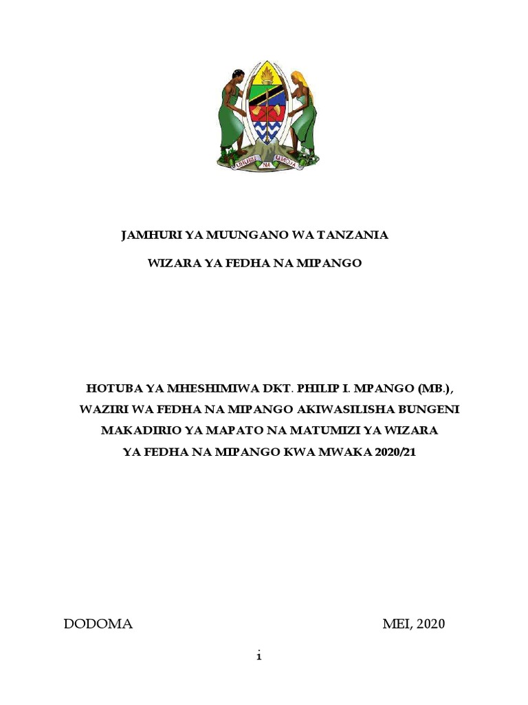 1589540857-Hotuba Ya Bajeti Ya Wizara Ya Fedha | PDF