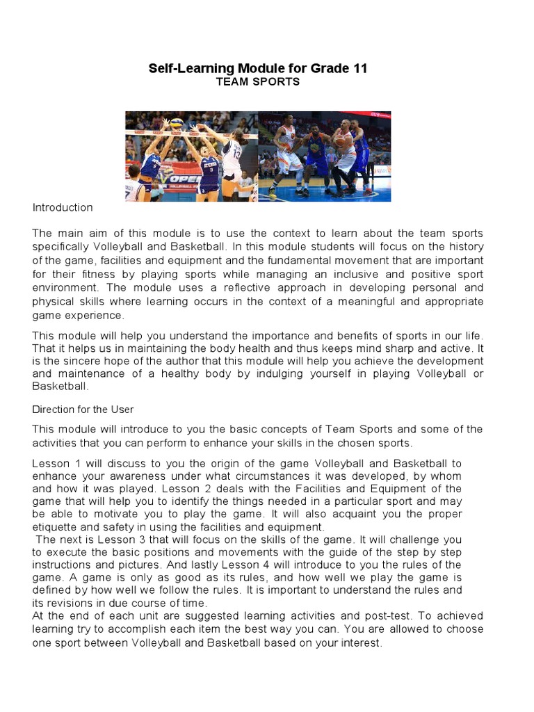 Self-Learning Module For Grade 11: Team Sports | PDF | Volleyball ...