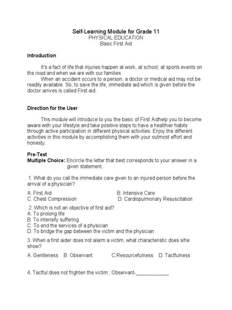 Self Learning Module Grade 11 First Aid Tyson Ramos | PDF | First Aid ...