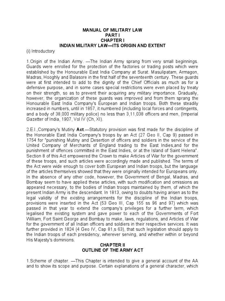 Manual of Military Law Indian Military Law-Its Origin and Extent | PDF ...