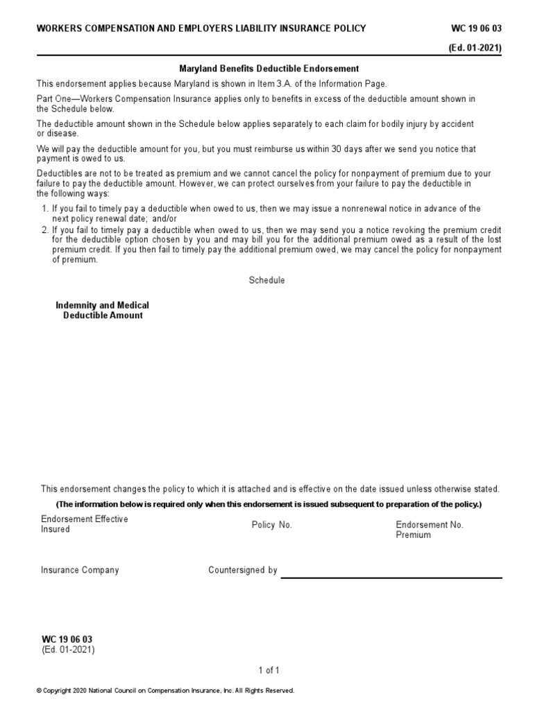 Workers Compensation and Employers Liability Insurance Policy WC 19 06 ...