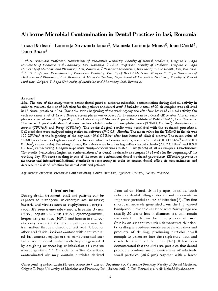 Airborne Microbial Contamination in Dental Practices in Iasi, Romania ...