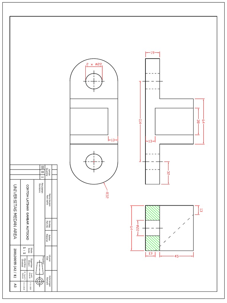 Contoh Latihan Gambar Autocad 2D | PDF