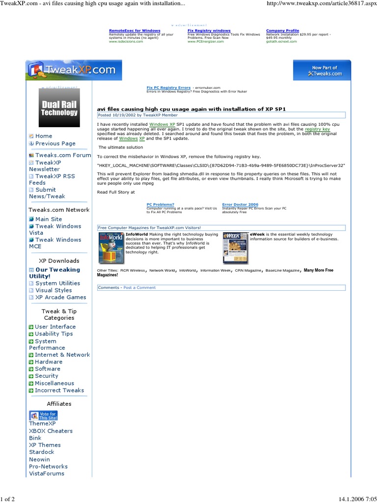 Avi Files Causing High Cpu Usage Again With Installation of XP ...