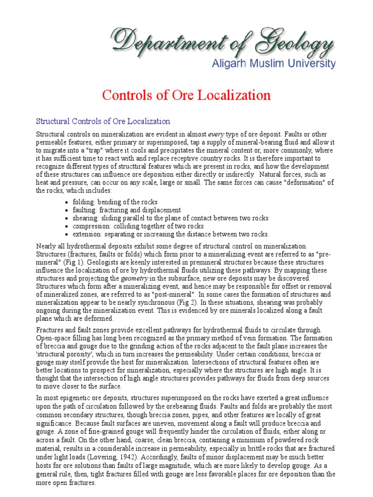 Controls of Ore Localization PDF | PDF | Solubility | Rock (Geology)