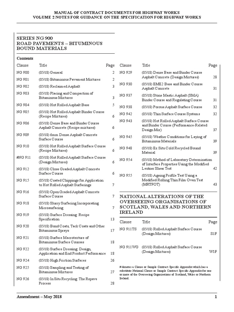 Series NG 900 Road Pavements - Bituminous Bound Materials: Clause Title ...