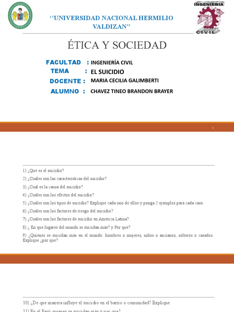 El Suicidio - Chavez Tineo Brandon | PDF | Suicidio | Sicología