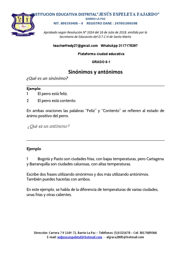 Copia de Sinonimos - y - Antonimos La Vaca Estudiosa | PDF