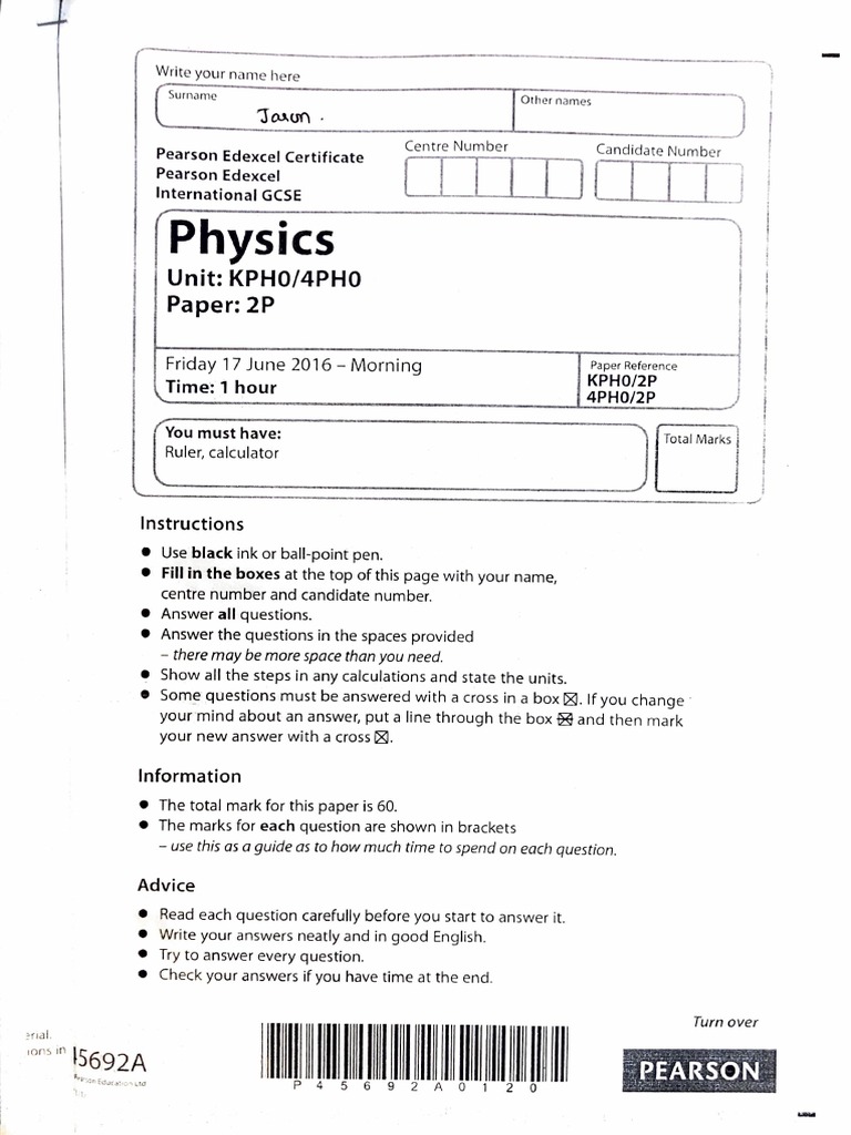 Jason - 2016 June 2P Physics | PDF