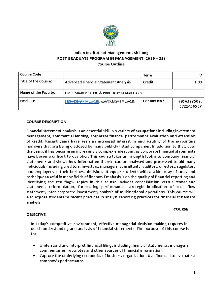 Advanced Financial Statement Analysis | PDF | Financial Statement ...