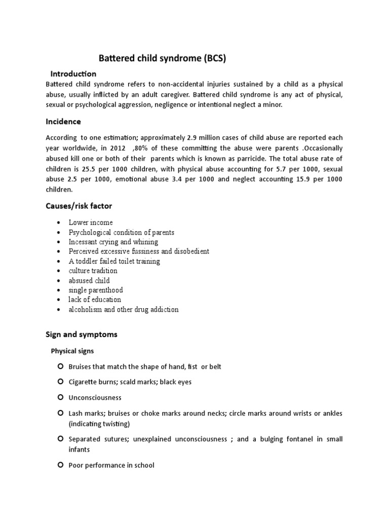 Battered Child Syndrome (BCS) : Physical Signs | PDF | Child Abuse ...