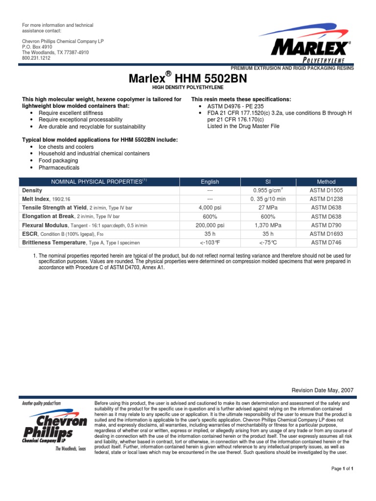 Pead - Chevron Phillips - HHM 5502 BN PDF | PDF | Polyethylene ...