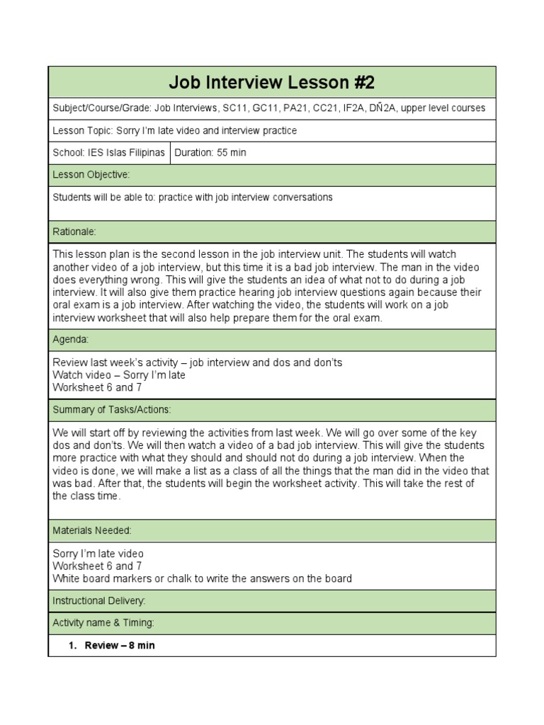 Job Interview Practice Lesson | PDF | Interview | Educational Assessment