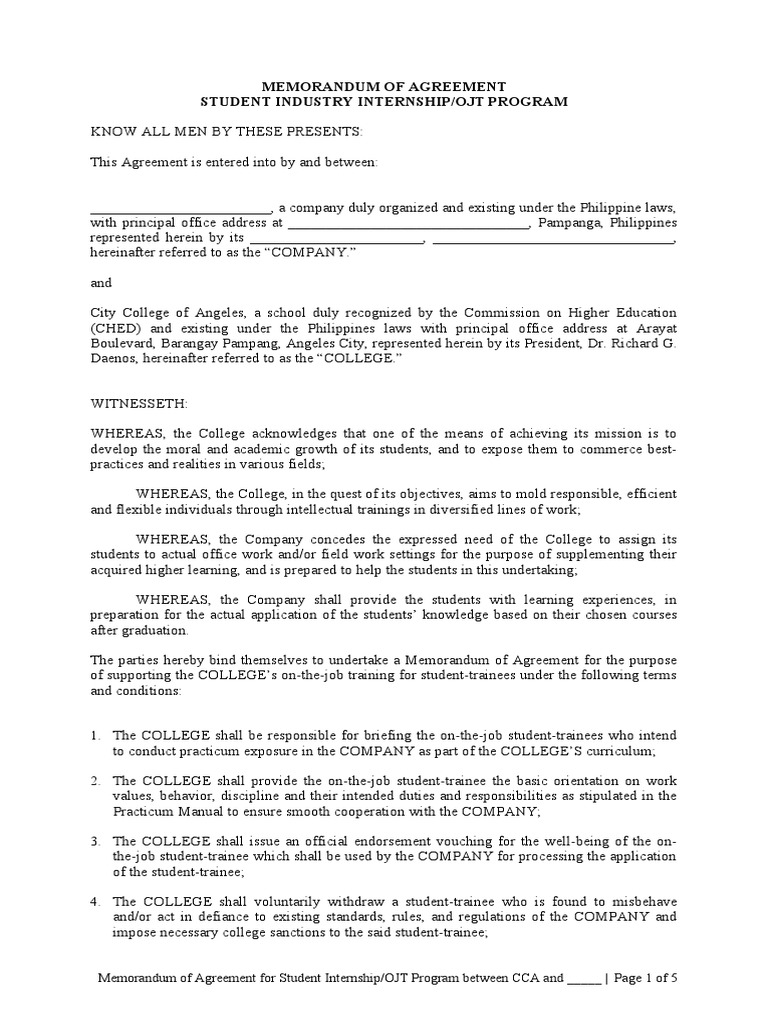 MOA for Student Internship Program | PDF | Justice | Crime & Violence
