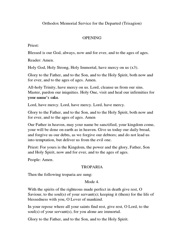 Orthodox Memorial Service For The Departed | Download Free PDF | Mercy ...